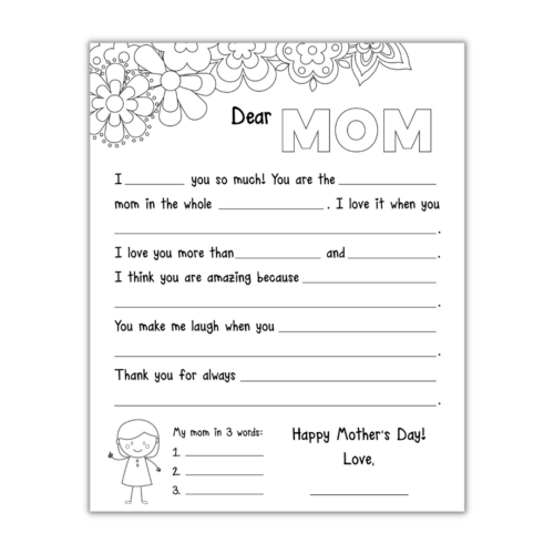 A Special Mother's Day Card and Letter for Kids to Color - A Storybook Day