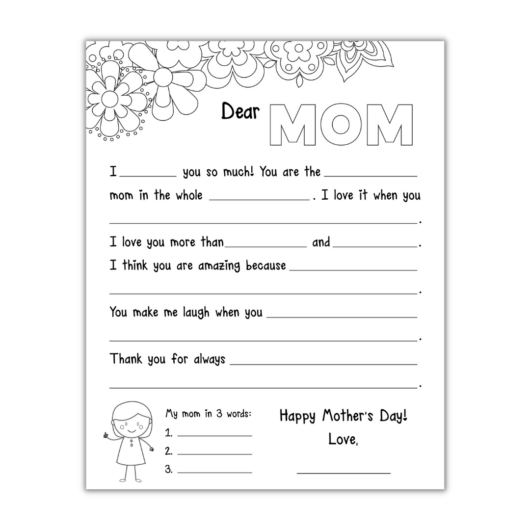 A Special Mother's Day Card and Letter for Kids to Color - A Storybook Day