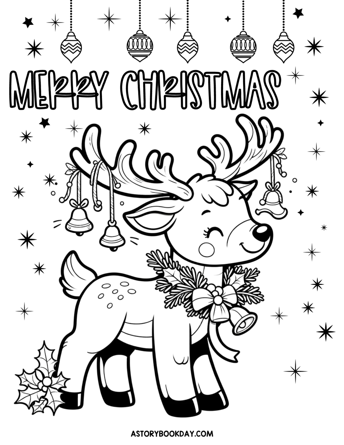 Free Christmas Reindeer Coloring Page for Kids