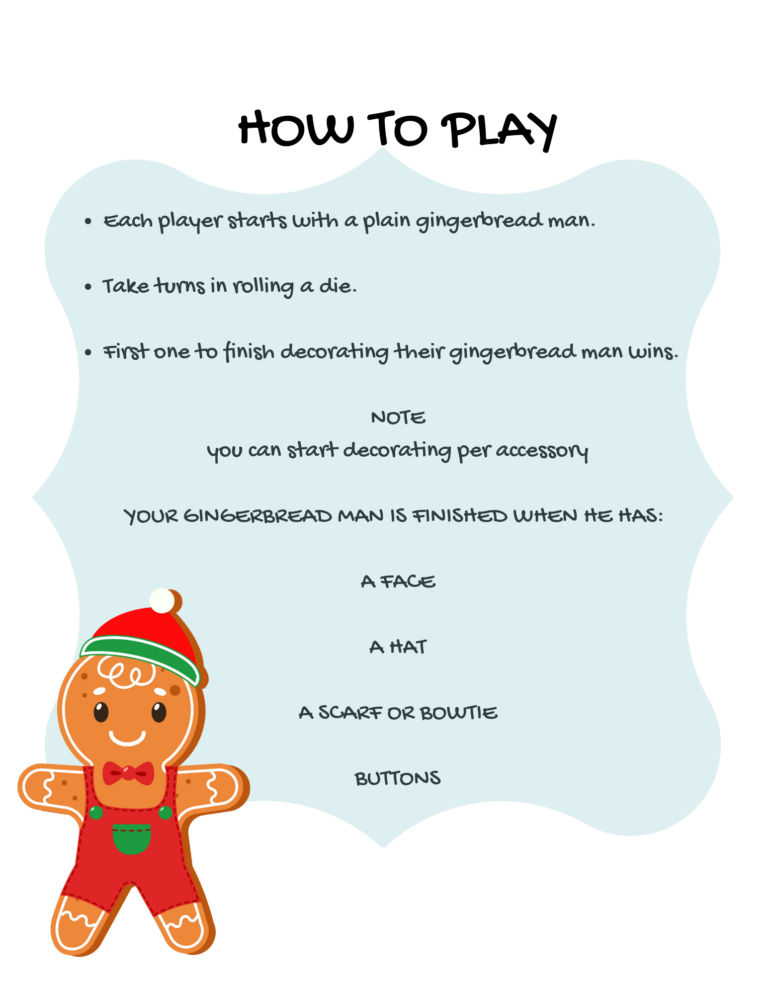 Roll a Gingerbread Man Game: Free Printable
