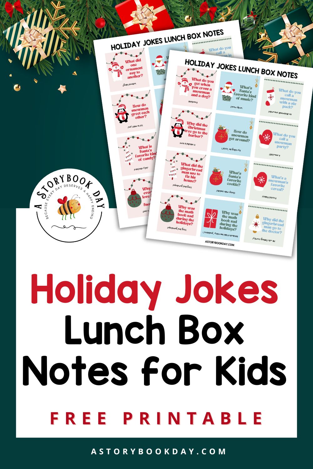 Holiday Jokes Lunch Box Notes for Kids (Free Printable)