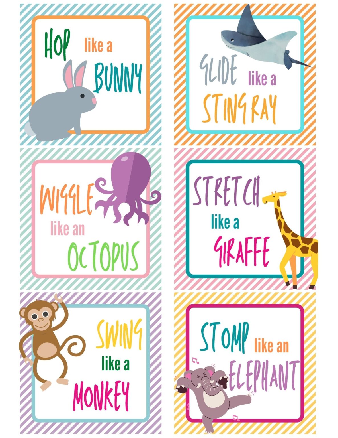 Free Printable Animal Movement Cards for Kids