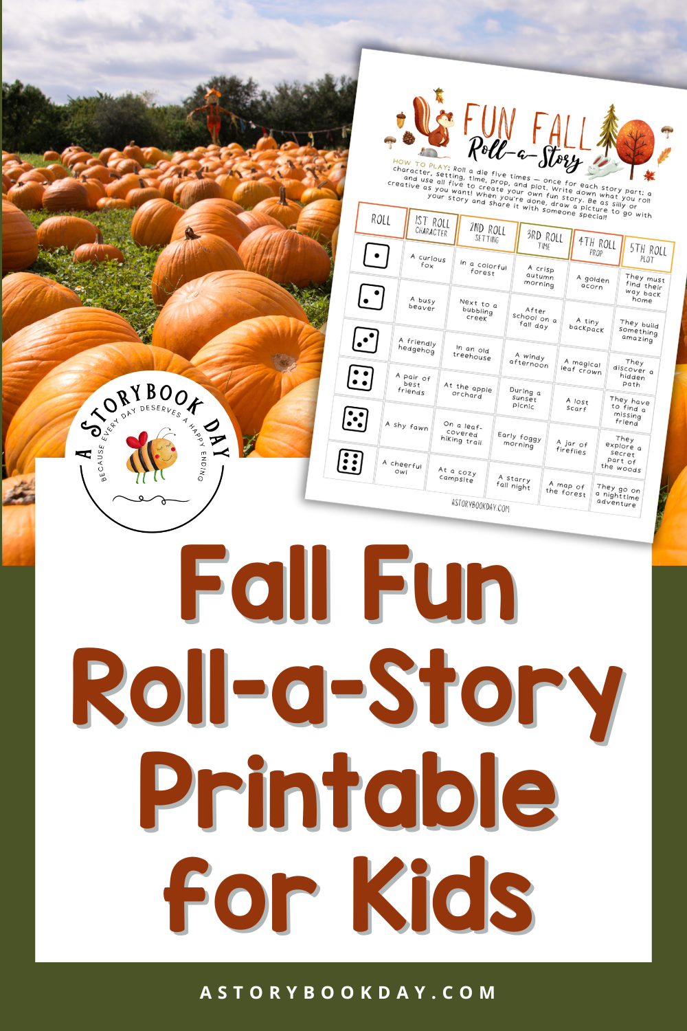 Fall Fun Roll-A-Story Printable for Kids - A Storybook Day